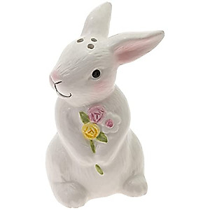 Boston International Salt and Pepper Shakers Easter Ceramic Serveware, Set of 2, Bunny Flower Crown