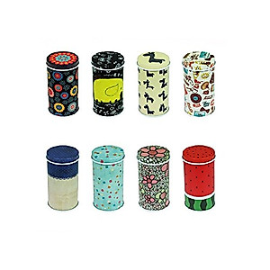GracesDawn Set of 8 Home Kitchen Storage Containers Colorful Tins Round Tea Tins