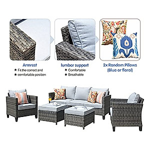 ovios Patio Furniture, Outdoor Furniture Sets, Modern Wicker Patio Furniture Sectional and 2 Pillows, All Weather Garden Patio Sofa, Backyard, Steel (Grey)