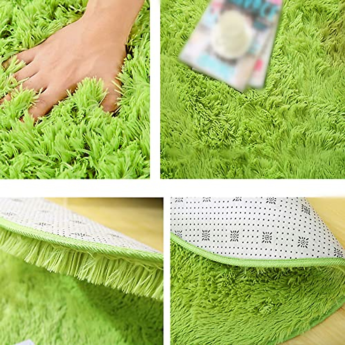 Ultra Soft Round Shaped Bedroom Carpet,Decorative Living Room Shaggy Area Rug,Fluffy Playing and Yoga Mat with Anti-Slip Bottom (Lime Green,47")