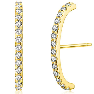 18K Gold Plated Sterling Silver Paved Gemstone Curved Bar Ear Cuffs Suspender Earrings CZ Huggie Earrings