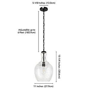 Henn&Hart 11" Wide Pendant with Glass Shade in Blackened Bronze/Seeded, Pendant, Flush Mount Ceiling Light Fixture for Kitchen, Living Room
