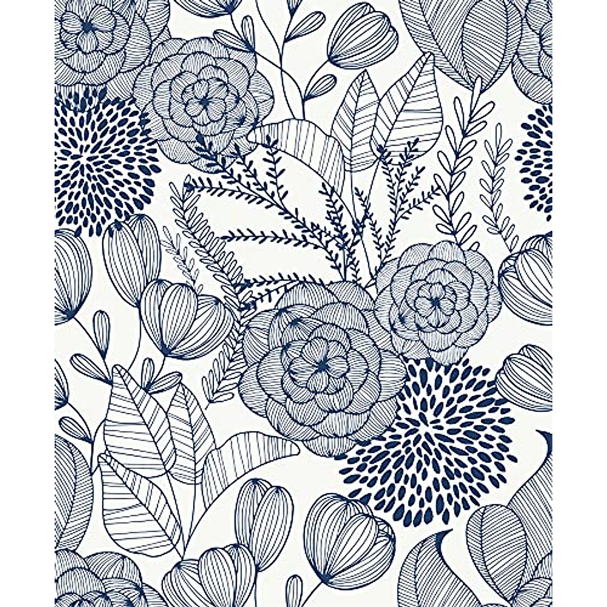 NuWallpaper NUS3830 Navy Secret Garden Peel & Stick Wallpaper, Blue