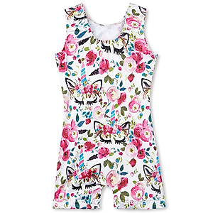 TENVDA 3 Pack Girls Leotards for Gymnastics Size 8 9 Years Old Sparkly Hot Pink Rainbow Star Tumbling Biketard with Shorts Unitard for Little Kids