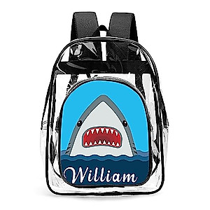 Ecautly Personalized Shark Clear Backpack for Boys, Custom Clear Backpack for School with Name, PVC See Through Transparent for Boys School Waterproof Backpack, Back to School Gifts for Boys Kids