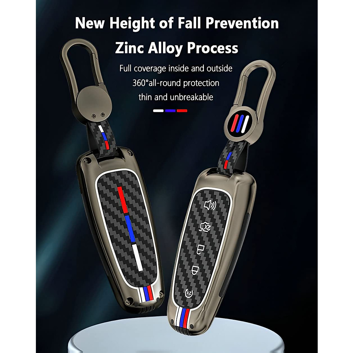 YONUFI for Ford Key Fob Cover Case Metal Shell Car Smart Key Holder Keychain Compatible for Escape Focus Taurus Explorer Flex C-Max Edge Expedition Lincoln MKX MKS MKT (FDK-Carbon Fiber)