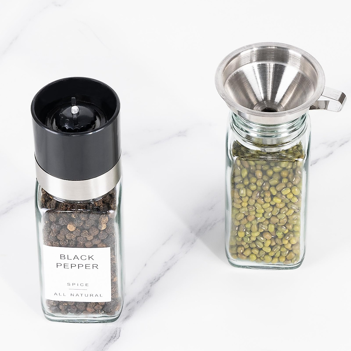 Weselljars 24 Pcs Spice Jars with Label, Thickened Glass Seasoning Jars with Bamboo Lids, Airtight Sealing Seasoning Bottles with Silicone Funnel for Easy Refilling, Spice Jars with Shaker Lids (24 Pcs Spice Jars)