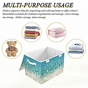 xigua Foldable Storage Bins with Lids and Handles Large Storage Baskets Blue Pacific Ocean Basket for Bedroom,Living Room,Closet,Shelves 16.5x12.6x11.8 In