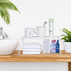 yaenoei Kitchen Storage Shelf Rack w/Plastic Feet - Medium - Steel Metal - Rust Resistant Finish - Cups, Dishes, Cabinet & Pantry Organization - Kitchen 2 Pack (Bronze)