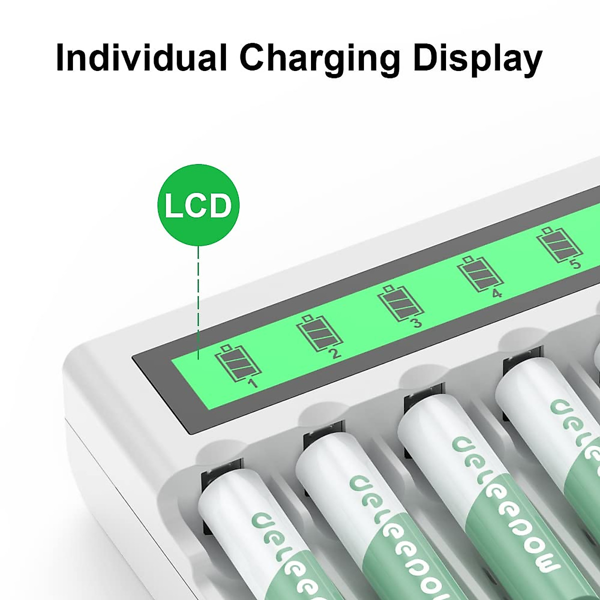 Deleepow 1100mAh Ni-MH AAA Rechargeable Batteries High Capacity 8 Pack AAA Batteries and 8-Bay AA AAA Individual Rechargeable Battery Charger