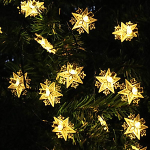 Stars Solar LED Lights Outdoor Decor, 8 Modes 23FT BeHiller 50LED Holiday String Lights, Solar Operated Garden Decor Lights, Solar Twinkle Xmas Lights for Tree, Backyard, Decor (Warm White)