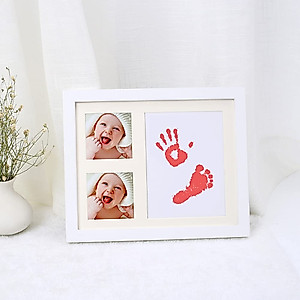 Putybudy Baby Handprint Footprint Keepsake Kit, Baby Keepsake Frames Picture Frame Kit with Ink Pad Baby Shower Gifts Baby Milestone Picture Frames Decor for Infant Boys Girls- White Frame