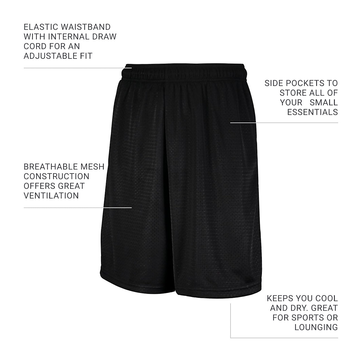 Russell Athletic Men's Mesh Short with Pockets, Black, Large, 651AFM1