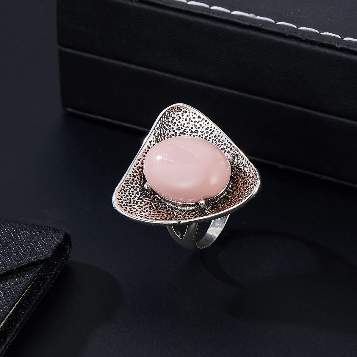 Aprilery Pink Onyx Triangle Statement Rings, Fashion Big Pink Gemstone Cocktail Costume Jewelry Ring for Women Valentines Mothers Day Christmas Birthday Gift