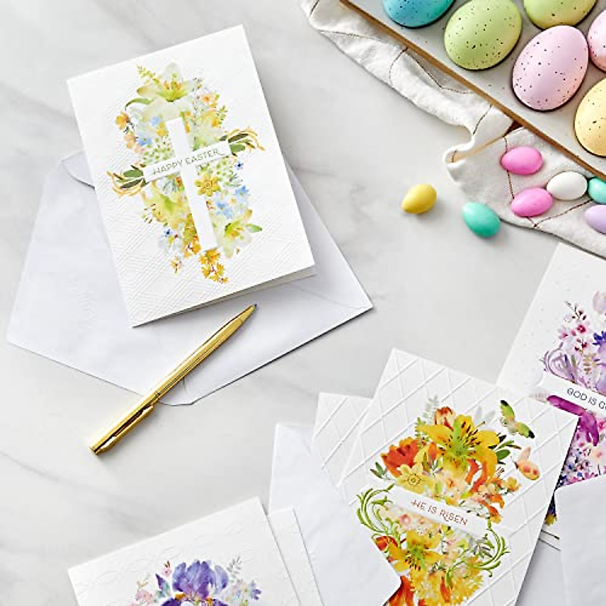 Hallmark Religious Easter Cards Assortment, Painted Flowers (16 Cards with Envelopes)