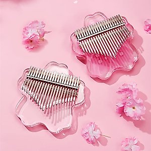 Sakura Finger Thumb Piano Portable 17/21 Keys Pink Mini Kalimba Finger Musical Instrument Gifts for Beginners (Transparent 17 Keys)