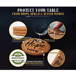 Coasterlux Cork Coasters for Drinks Absorbent with Holder - Cute & Funny Set of 8 Large Round Outdoor Cup Coasters for Wooden Table Protection, Coffee Trivet, Cups and Mugs - Cool Drink Coaster Gift