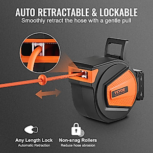 VEVOR Retractable Air Hose Reel, 3/8IN x 50FT Hybrid Air Hose Max 300PSI, Air Compressor Hose Reel with 5 ft Lead in, Ceiling/Wall Mount Enclosed Air Reel, 180° Swivel Mount