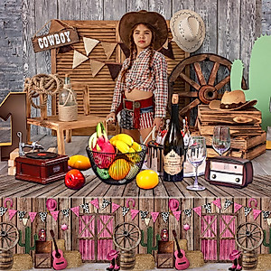 Tiamon 3 Pieces Western Party Tablecloth Western Cowgirl Table Cover Pink Western Cowgirl Plastic Tablecloth Disposable Wild West Table Cover for Baby Shower Birthday Party Supplies, 54 x108 Inch