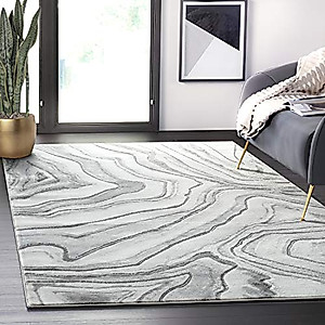 Abani Abstract Grayscale Agate Area Rug Rugs - 6' x 9' Contemporary Non-Shed Modern Grey Bedroom Rug