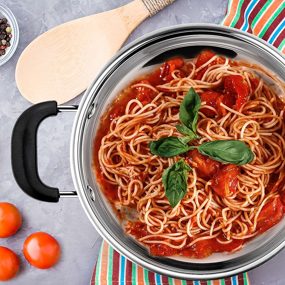 LIANYU 6QT Stock Pot with Lid, Stainless Steel Soup Pasta Pot for Home Kitchen Restaurant, Stockpot for Strew Simmer Boiling, Heat-proof Handle, Dishwasher Safe