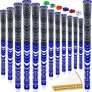 SAPLIZE Cross Corded Golf Grips 13 Pack, Low Taper Design, Multi-compound Hybrid Golf Club Grips, 13 Grips with 15 Tapes, Midsize, Blue, CL03 Series