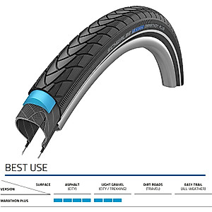 Schwalbe - Marathon Plus Ebike and MTB Wire Clincher Bike Tire | 26 x 1 3/8 | Performance Line | Black/Reflective