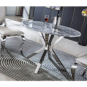 Melpomene 42" Round Marble Table with Chrome Plated Stainless Steel Base for Apartment Dining Room and Kitchen(Grey)