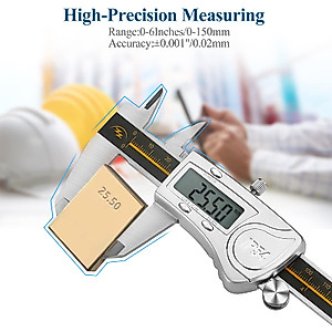 LZHZJOY Digital Caliper 6 Inch Stainless Steel High Accuracy Caliper Measuring Tool, IP54 Waterproof Protection, Large LCD Screen Electronic Vernier Caliper