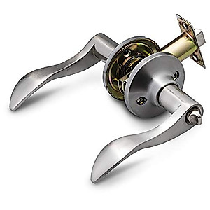 Berlin Modisch Entrance Lever Door Handle [Lock with Two Keys] for Office or Front Door with a Satin Nickel Finish, Reversible for Right & Left Side, Entry Lever Classic Series