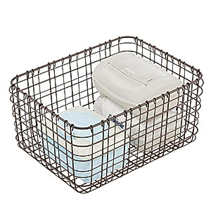 mDesign Farmhouse Metal Bathroom Storage Organizer Bin Basket for Vanity, Towels, Cabinets, Shelves - Holds Sponges, Make-Up, Shampoo, Conditioner, Cosmetics, Hand Towels - 12" x 9" - 6 Pack - Bronze