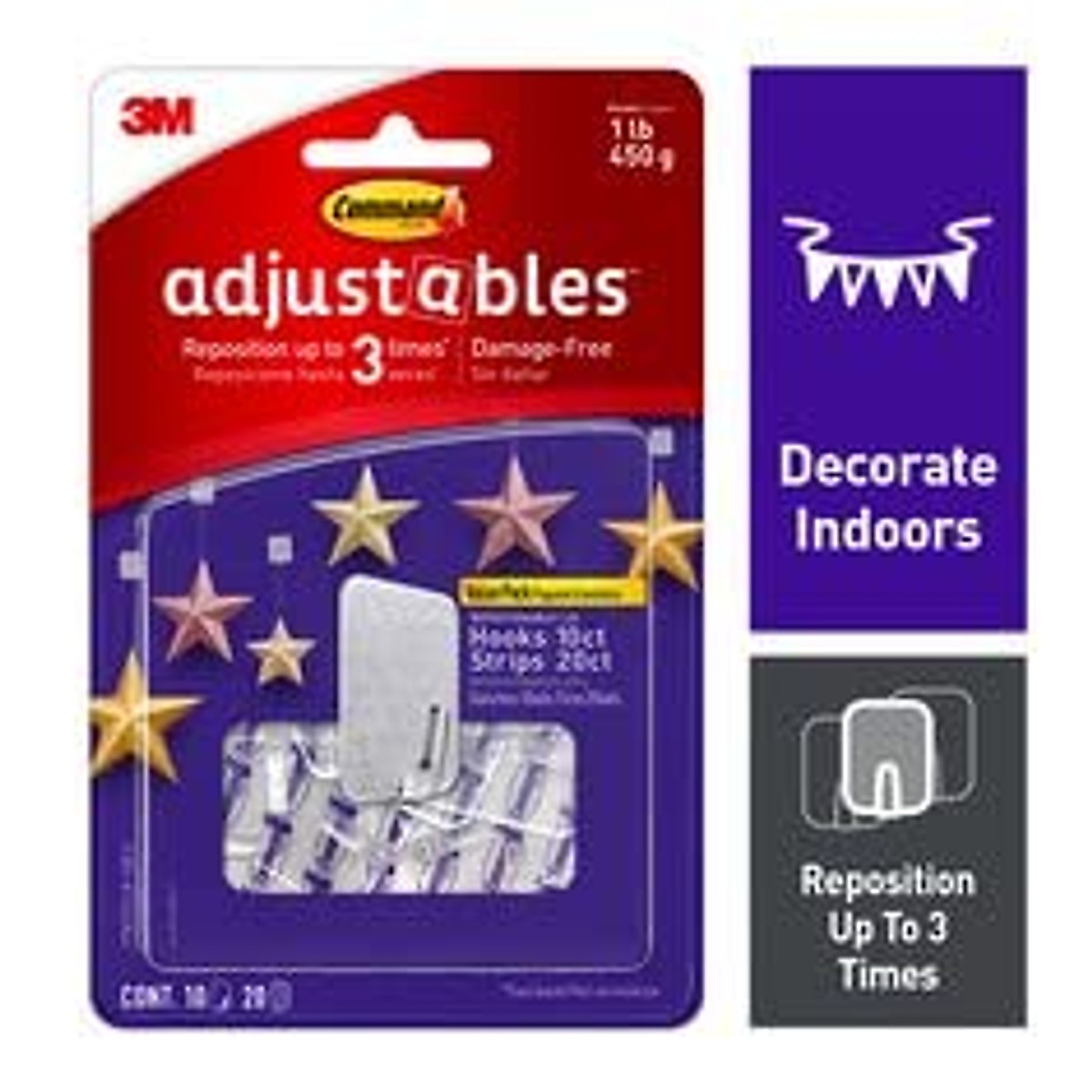 3M Scotch CMD-ADJ Command Adjustables Hooks & Clips: Adjustable Hooks / 10-Pack (Clear) / 10-Pack