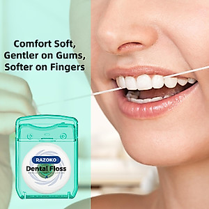 RAZOKO Coconut Oil Dental Floss Expanding Dental Floss Suitable for Wide Spaces (55 Yards, 4 Count) - Mint Flavor