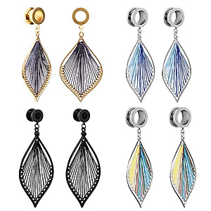 KUBOOZ Elegant Ear Gauges Leaves Dangle Tunnels Womens Piercing Plugs Earrings 4 Colors For Choose Size 2g(6mm) to 1 Inch(25mm)