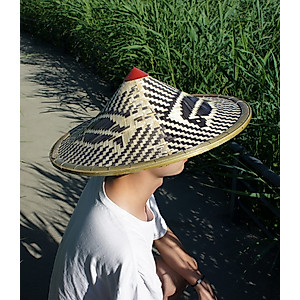 xihexi Chinese Bamboo Hat Oriental Asian Japanese Garden Fish Conical Cap Dia.19 Inch