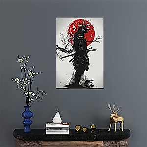 NETEDA Japanese Samurai Wall Art Pictures Decor Armored painting Canvas Prints Bushido Inspirational Poster Artwork Modern Home Framed for Bedroom Living Room Office Bedroom, 16'x24'