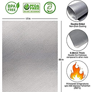 Oven Liners for Bottom of Oven, Silver 17" x 25" - Premium Large Thick Oven Mats, Heavy Duty Oven Liners for Bottom of Electric Oven, Gas Oven, Microwave, etc. - Non Stick Teflon Oven Liners (4-Pack)