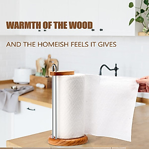 Wood Paper Towel Holder Countertop - Rustic Farmhouse Paper Towel Holder Stand - Standing Paper Towel Roll Holders - Vertical Wooden Paper Towels Holder for Kitchen Counter - Papertowellholders Rack