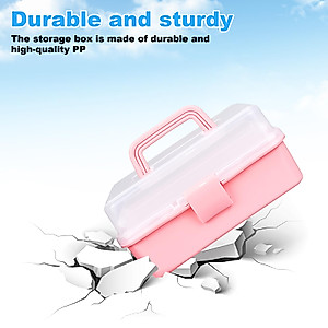 Tackle Box Organizers and Storage,10inch Craft Organizers and Storage,Three-Layer Sewing Box With 2 Trays,Medicine Storage Box With Handle For Nail、Makeup、Diamond Painting、Building Blocks (PINK)