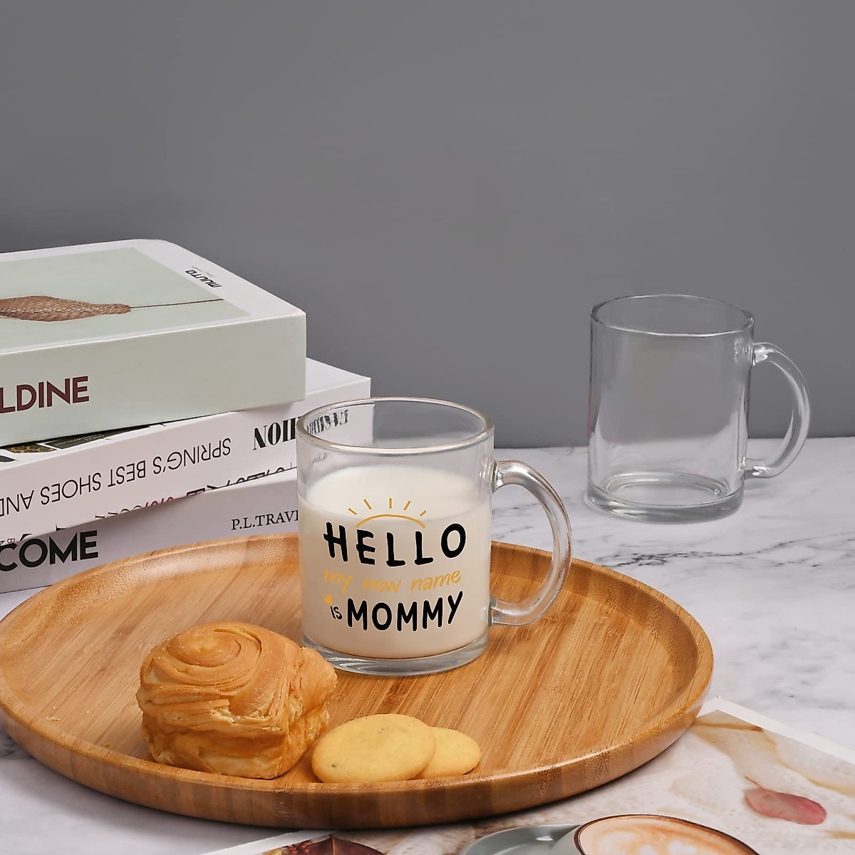 Modwnfy Mug Gift for Mom, My New Name Is Mommy Glass Coffee Mug, New Mommy Coffee Mug for New Mom Mom to Be First Mom Wife Daughter Sister, Mothers Day Baby Shower Gifts for Mother to Be, 11 Oz