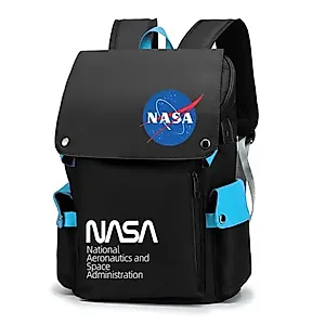 MOUNSHET NASA backpack logo astronaut USB charging + headphone hole casual bag unisex travel bag large capacity laptop bag (blue,18.9? X13.4?X 8.37")