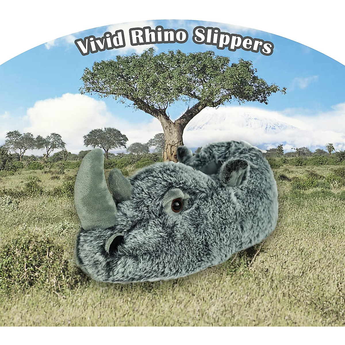Onmygogo Fuzzy Winter Animal Slippers for Men and Women (Rhino, numeric_8)