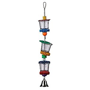 Super Bird Creations SB632 Foraging Bottom’s Up Bird Toy with Clear Acrylic Cups, Medium /Large Bird Size, 18” x 2.5”