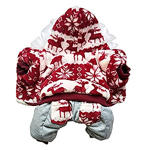 FLAdorepet Fleece Dog Winter Jacket Coat with Fur Collar, Snowflake Elk Christmas Puppy Cat Pet Jumpsuit Costume Clothes for Small Dog (X-Large, Red)