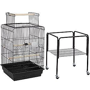 Yaheetech Medium Parakeet Bird Cage for Small Birds Sun Parakeets Green Cheek Cockatiels Conures with Wooden Perches&Rolling Stand, Black