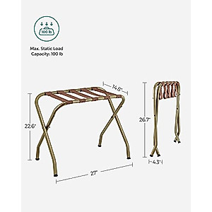 SONGMICS Luggage Rack, Luggage Rack for Guest Room, Suitcase Stand, Steel Frame, Foldable, for Bedroom, Golden URLR064A01