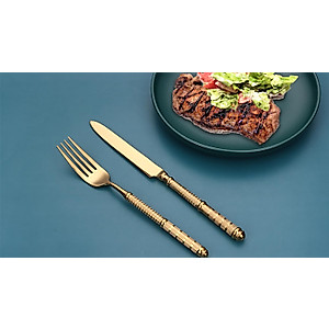 BLEWAR 5-Piece Vintage Gold-Plated Silverware Set for 1 - Elegant Flatware Cutlery Set 18/10 Stainless Steel Tableware Kitchen Utensil Dinnerware Set