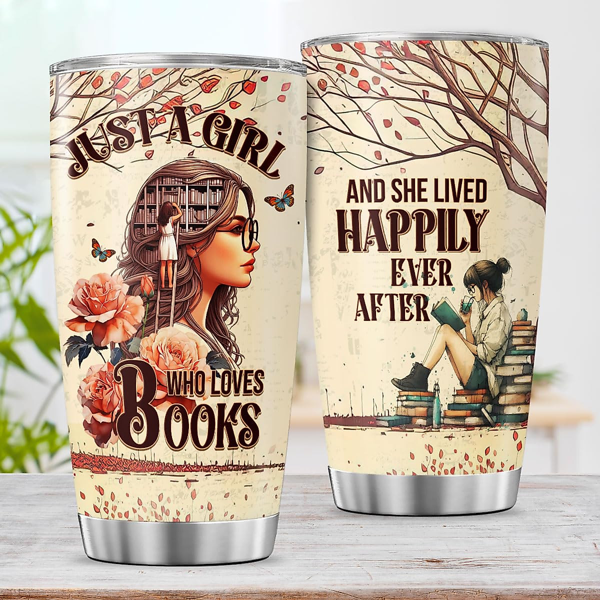 HUBUPU Just A Girl Books, Tumbler 20 Oz With Lid And Straw, Book Gifts