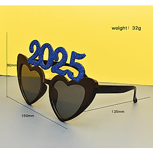 CRAWPROP 4PCS Glitter 2025 Plastic Eyeglasses Heart designs Happy New Year's Eve Glasses Party Decorations Graduation 2025 Party Photo Props Supplies