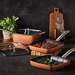 Copper Chef Stack-able Black Diamond 5-piece Non-Stick Fry Pan Set, 9.5 Inch grill pan, 9.5 Inch griddle pan, 4.5 Quart saucepan Recipes Cookbook Included